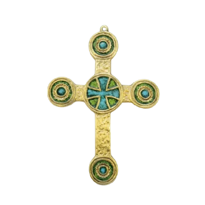 Chapelet en lapis-lazuli bleu roi - chaîne doré et croix en émaux grand feu